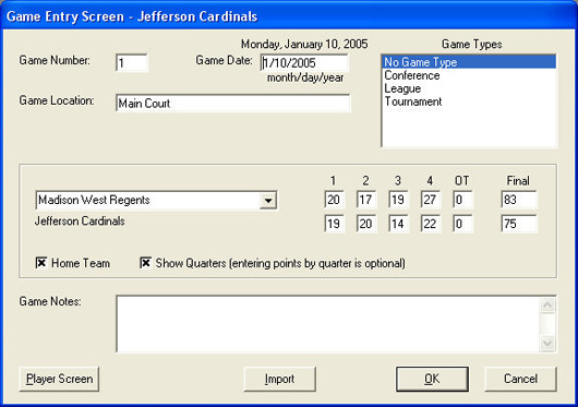 StatTrak for Basketball Screen Images