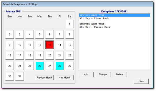 League Scheduler Screen Images