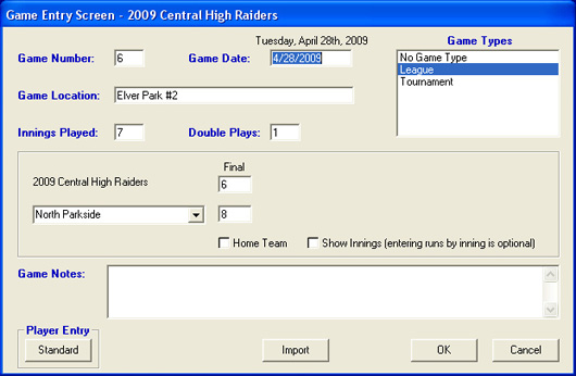 StatTrak for Baseball Screen Images