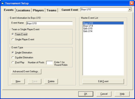 Tournament Scheduler Screen Images